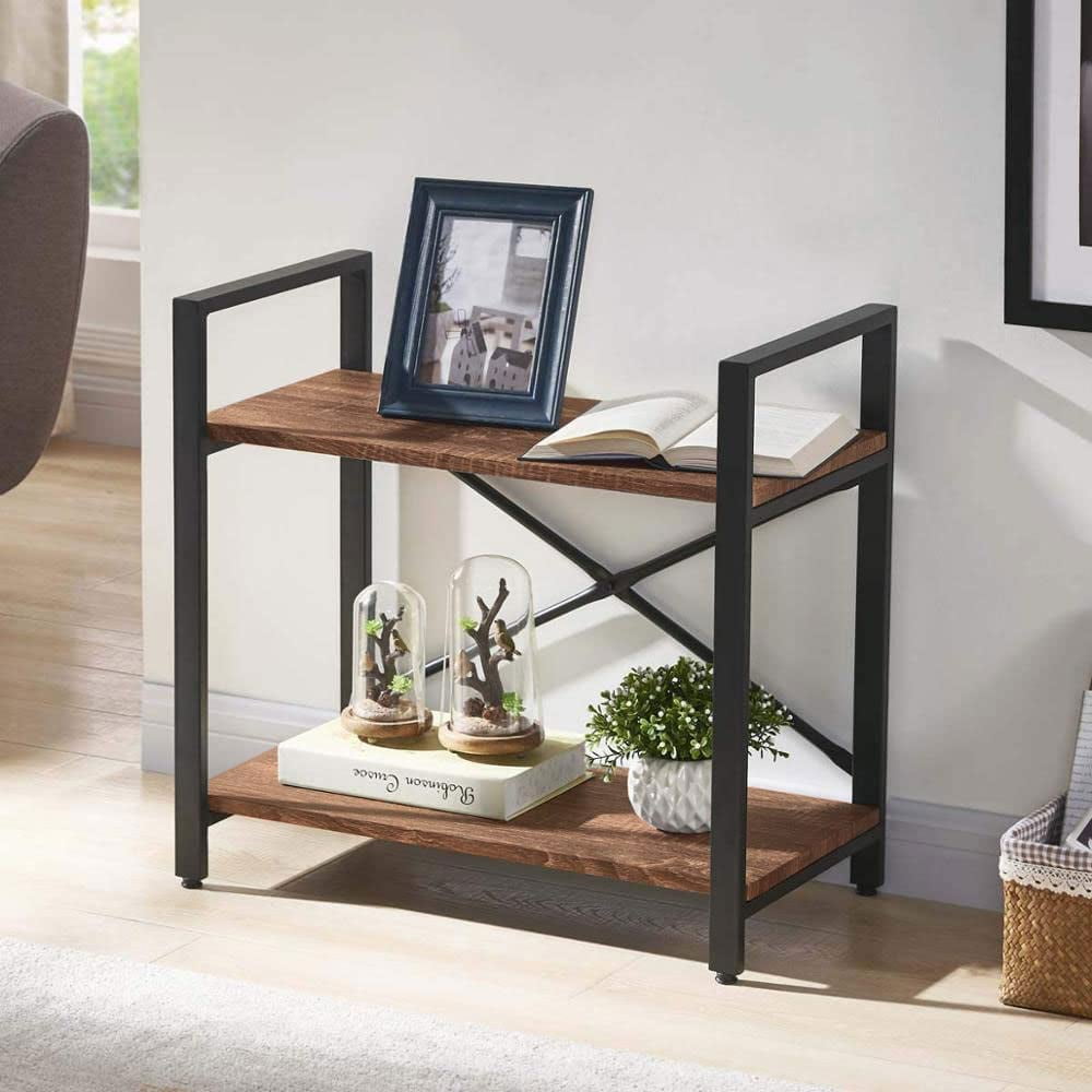 FOOING 2 Tier Frame Bookshelf Bookcases, Vintage Industrial Rustic ...