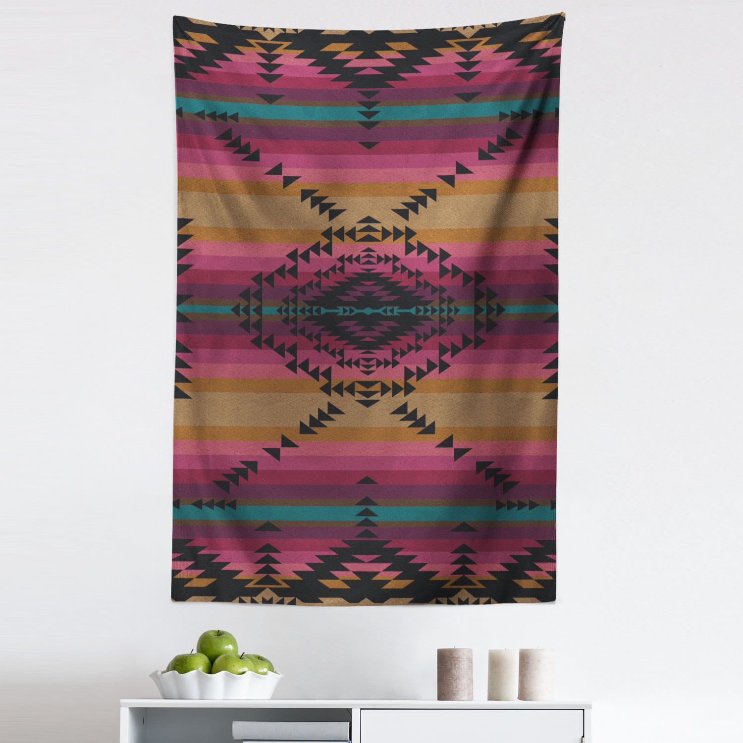 Ethnic Tapestry, Tribal Triangles Motif on Colorful Stripes Folk ...