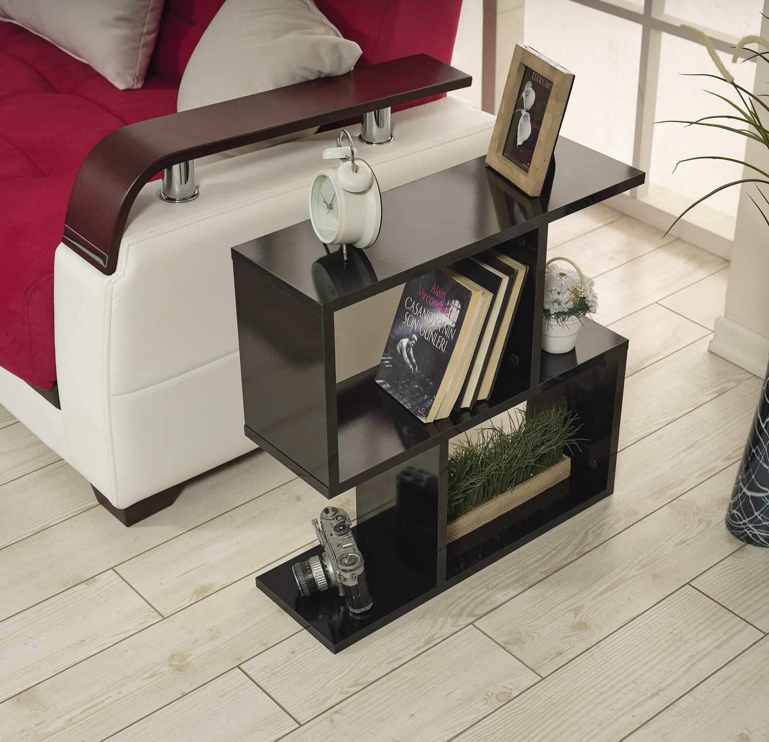 Alpha 4 Shelves Rectangle End Table, 23 inch Narrow Chairside Table ...