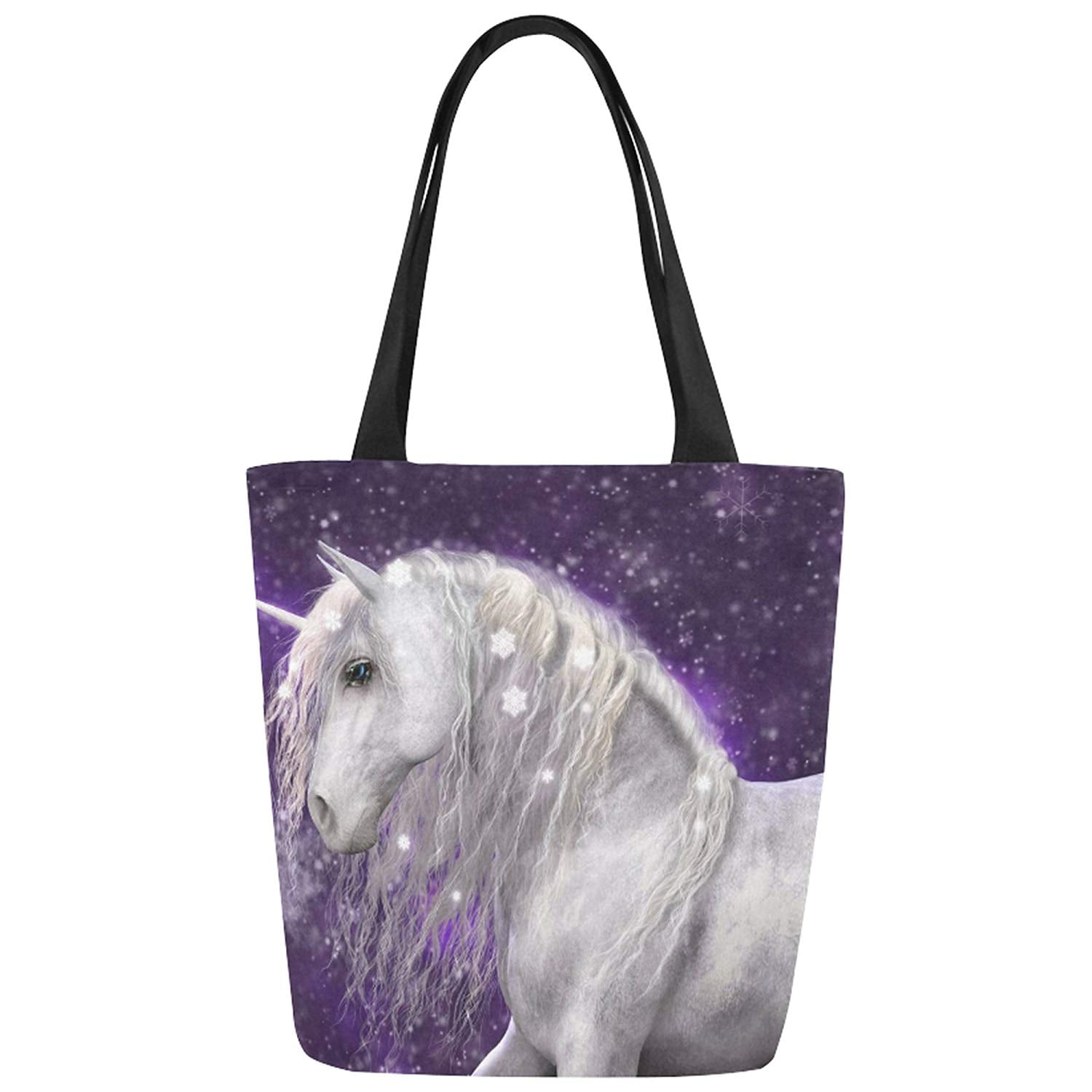 ASHLEIGH Beautiful Unicorn Canvas Tote Bag Shoulder Handbag for Women ...