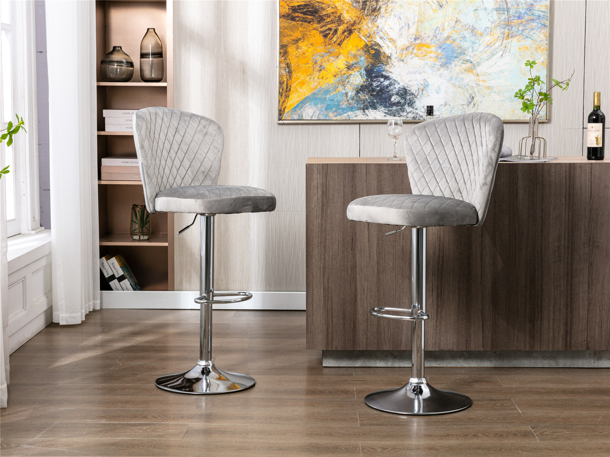Modern Counter Height Dining Chairs Set of 2, Upholstered Adjustable ...