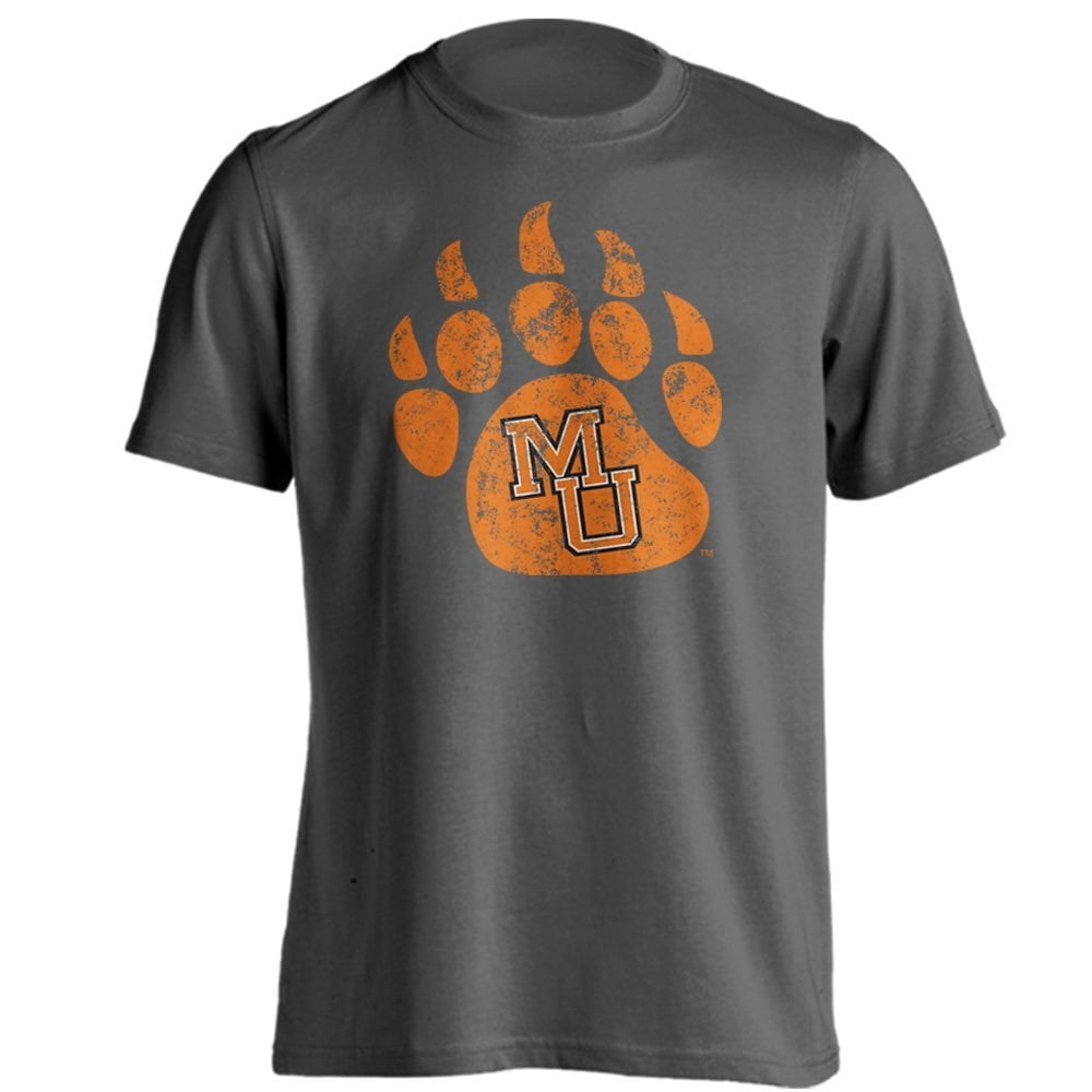 Mercer Bears Distressed Retro Paw Logo Charcoal Short Sleeve T-Shirt ...