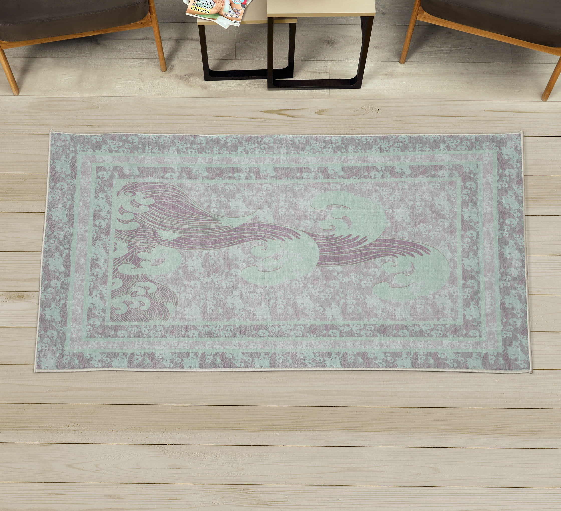 Asian Decorative Rug, Pastel Ethnic Japanese Waves Pattern Curving ...