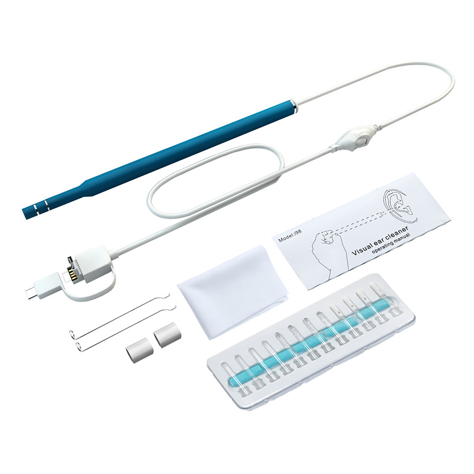 3 In 1 Wide Angle Borescope USB Powered Ear 6leds HD Visual Easy Clean ...