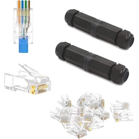 SUZH 50-Pack CAT6 Pass Through Modular Plugs Bundle with 2-Pack IP67 ...