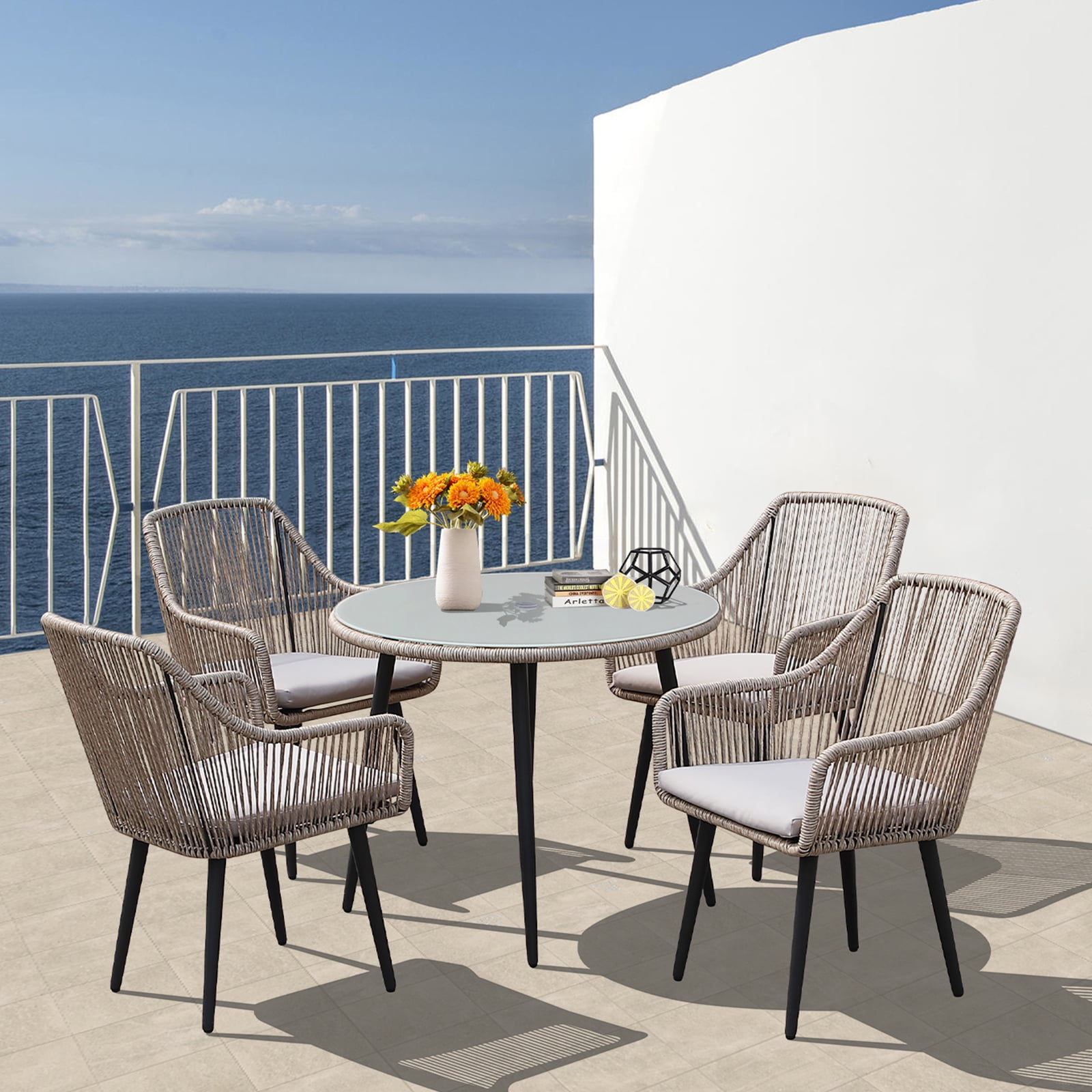 COBANA 5 Piece Outdoor Dining Set, Patio Round Dining Table Set with ...