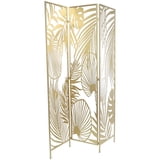 DecMode Gold Metal 3 Panel Room Divider with Palm Leaf Patterns 48 x 71 ...