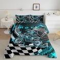 Racing Motorcycle Twin Comforter Set ,Cyan Neon Lights Honeycomb ...