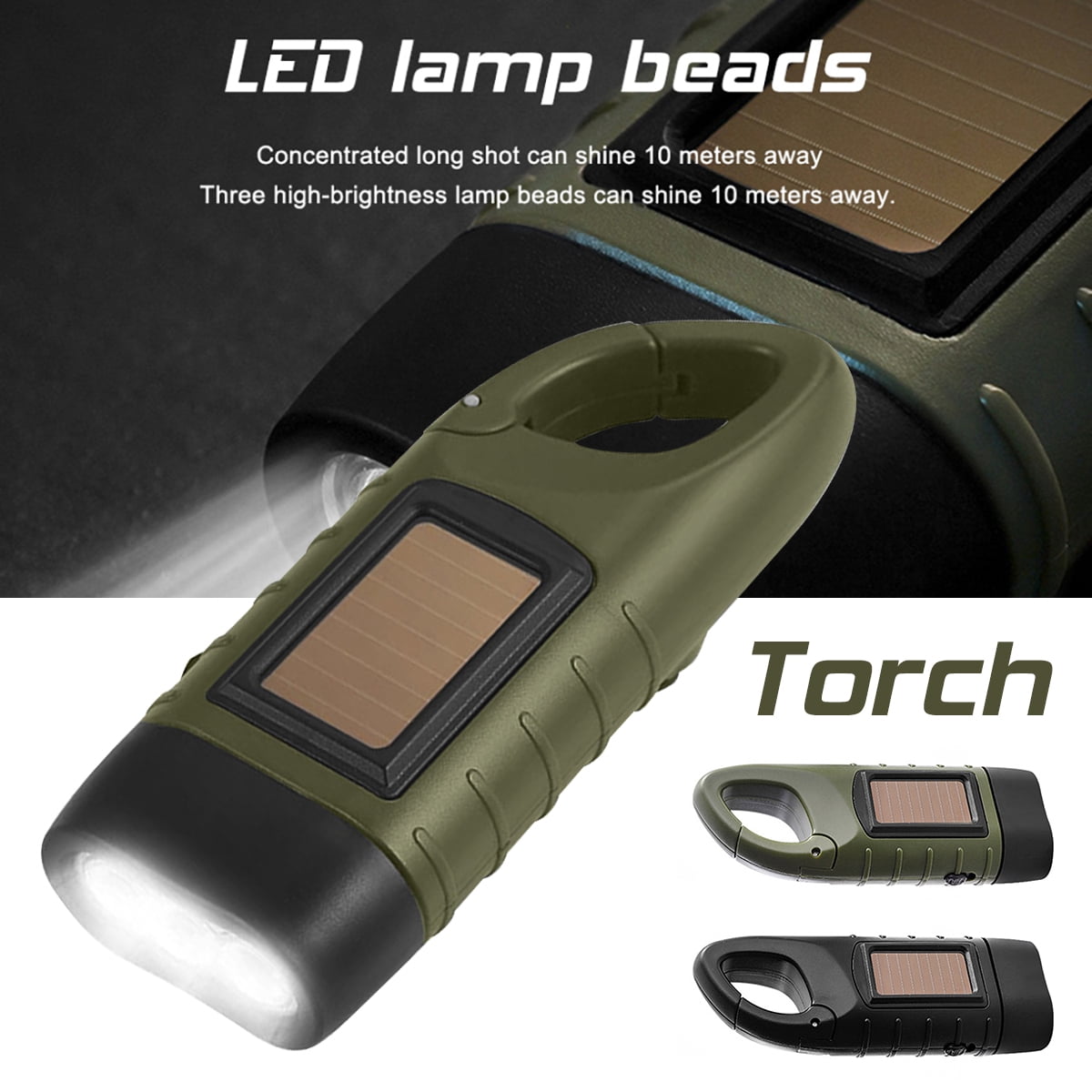 Hand Cranked Flashlight Solar Powered Carabiner Dynamo Flashlight Quick ...