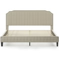King Platform Bed Frame Modern Linen Curved Upholstered Platform Bed