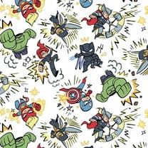 Springs Creative Marvel Avengers Kapow Cartoon Heroes Tossed White 100% ...