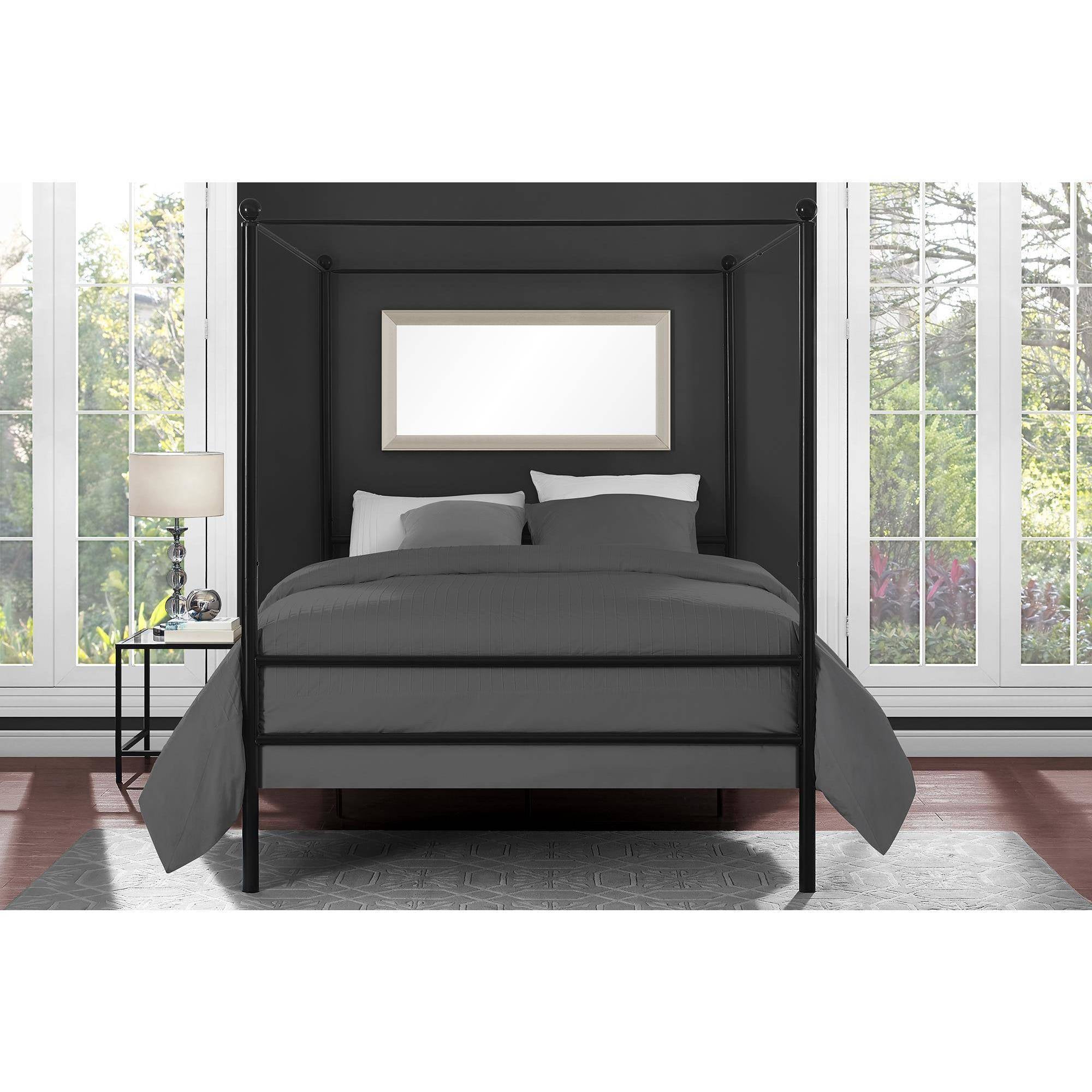 Metal Canopy Bed Frame Platform Queen Size Slats Bedroom Modern Black ... Metal Canopy Bed Frame Platform Queen Size Slats Bedroom Modern Black ...