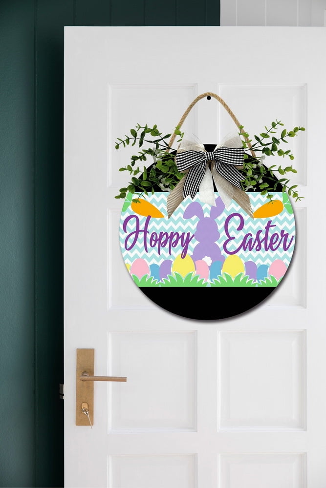 Eveokoki Front Door Porch Decorations Hoppy Easter Door Hanging Sign 11 ...