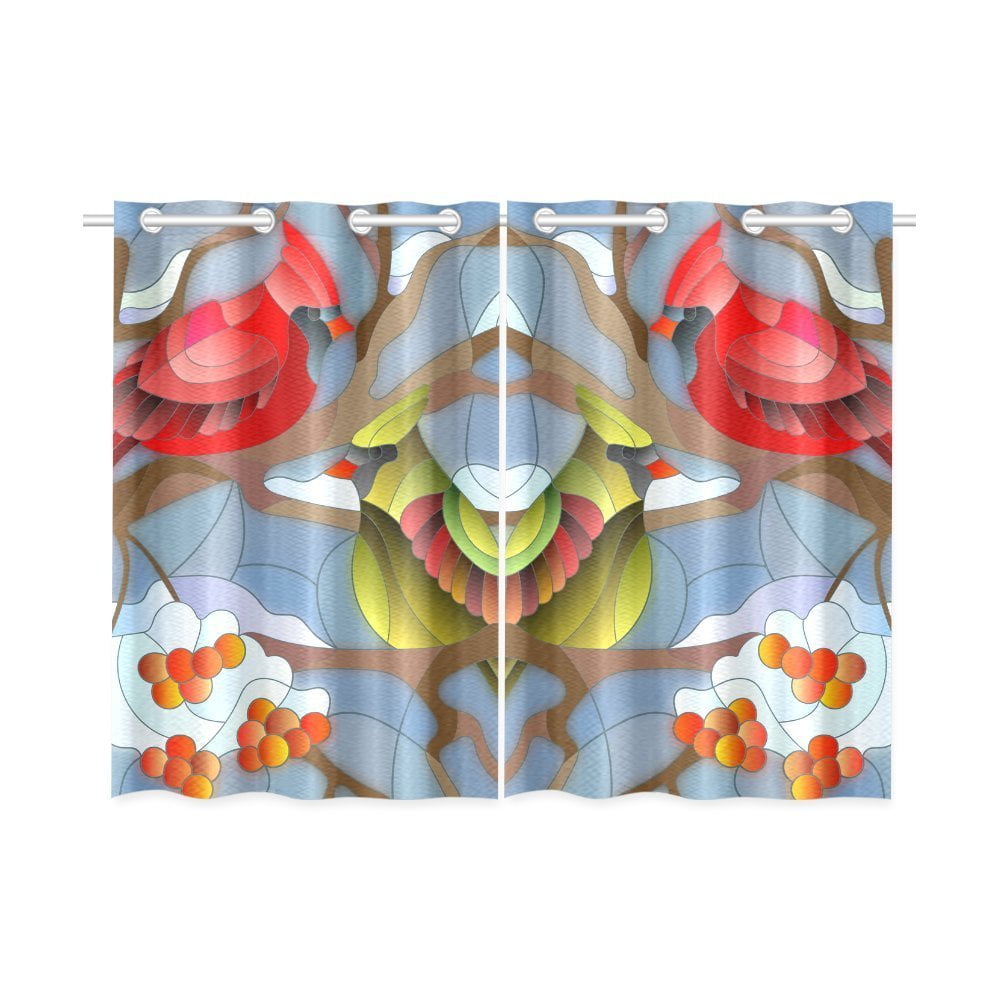 MYPOP Cardinals in Stained Glass Window Curtain Kitchen Curtain 26x39 ...