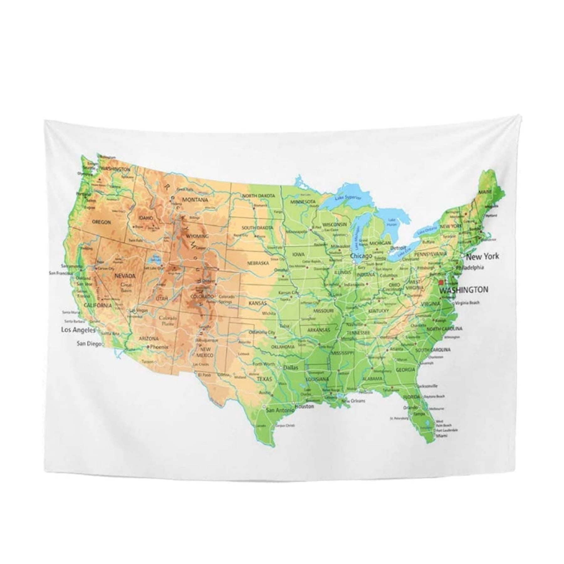 Tapestry Artwork Wall Hanging High Detailed United States of Physical ...