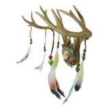 Rustic 12 Point Stag Deer Antlers Flowers And Feathers Rack Wall Hooks ...