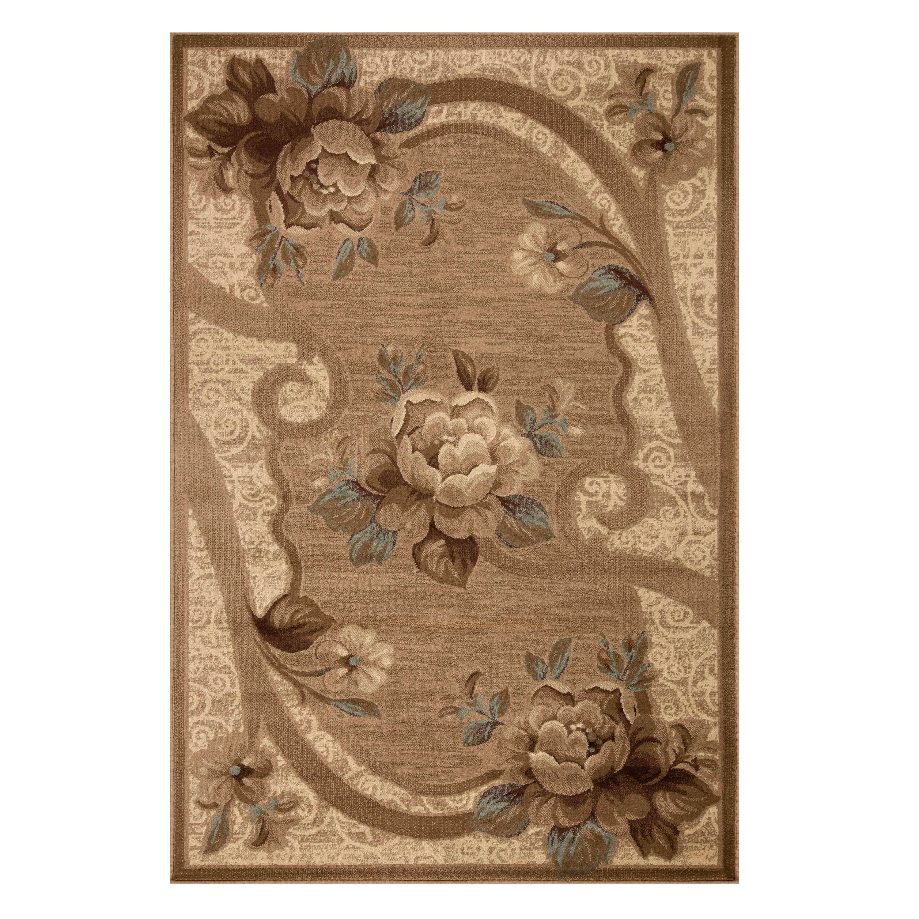 Superior Modern, Bohemian, Traditional Floral Scroll Border Area Rug, 5 ...