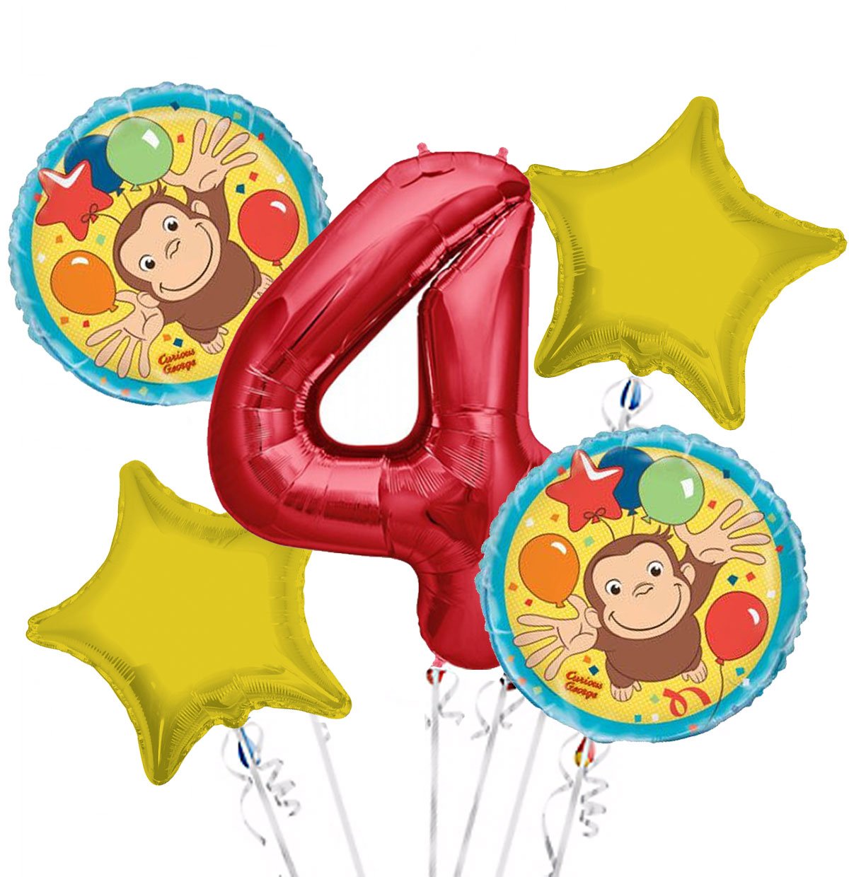 Curious George Balloon Bouquet 4th Birthday 5 pcs - Party Supplies ...