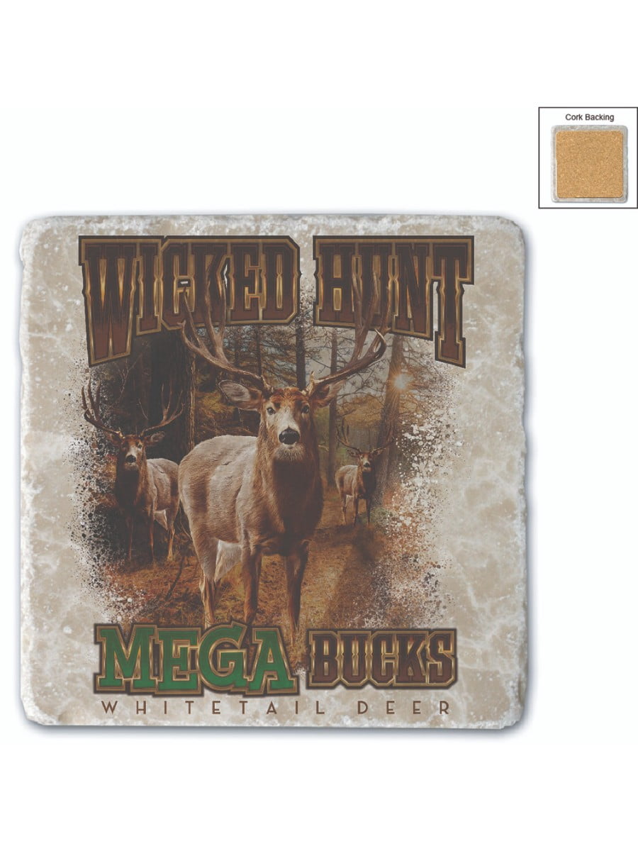 Set of 2 Wicked Hunt Mega Bucks Whitetail Deer 4"X4" Coasters Clear ...