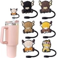 6Pcs Cartoon Cow Shape Straw Hat Cover Straw Plug Adorment Practical ...