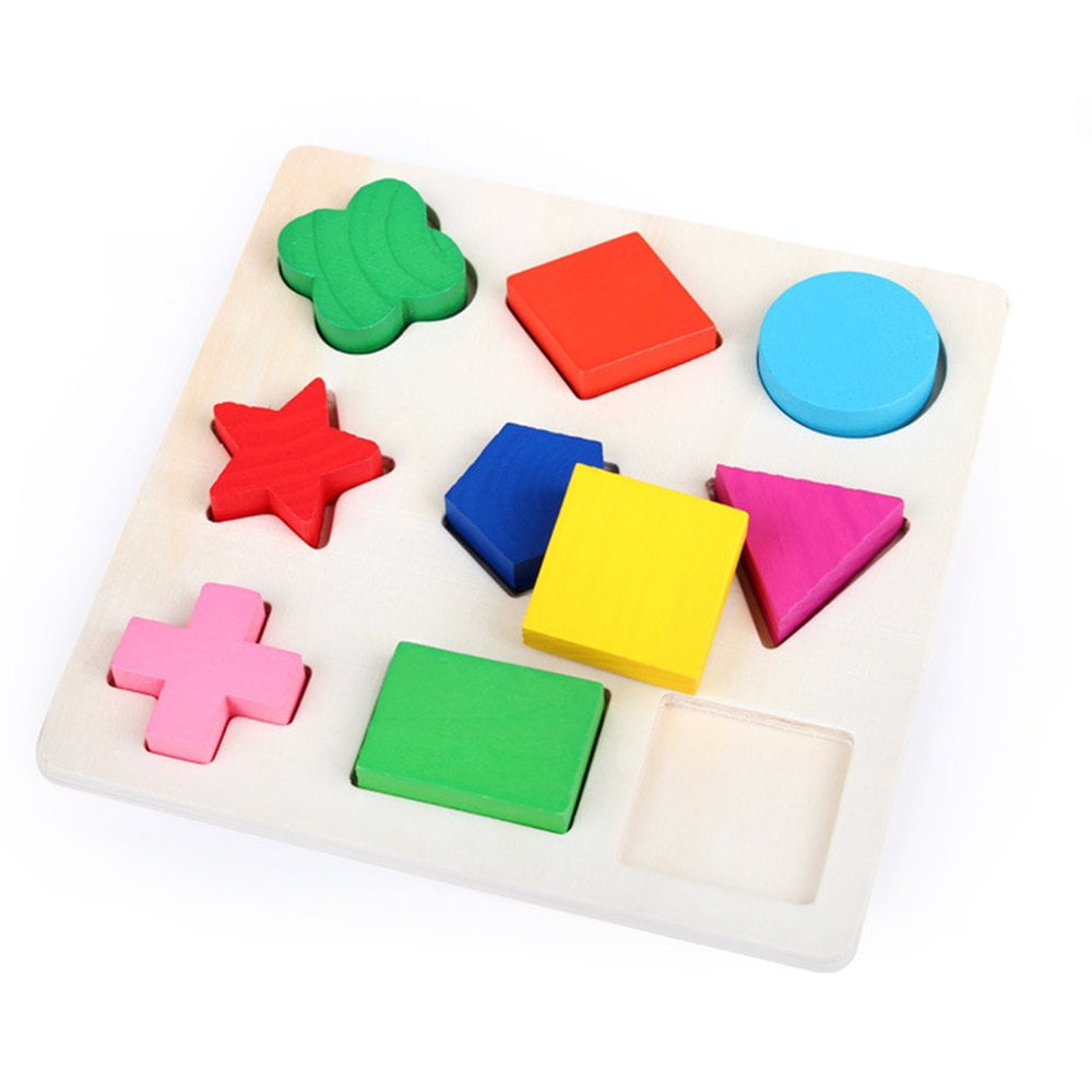 Wooden Geometry Blocks Shape Color Recognition Early Kids Educational ...
