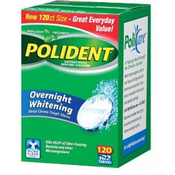 Polident Overnight Whitening, Antibacterial Denture Cleanser, Triple ...