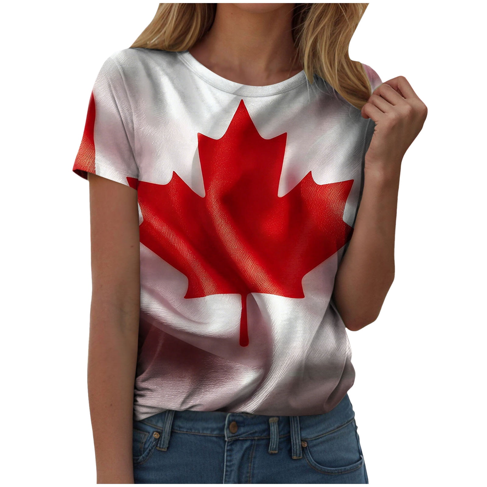 Click here for Leey-World Canada Short Sleeve Leaf Flag Tee For C... prices