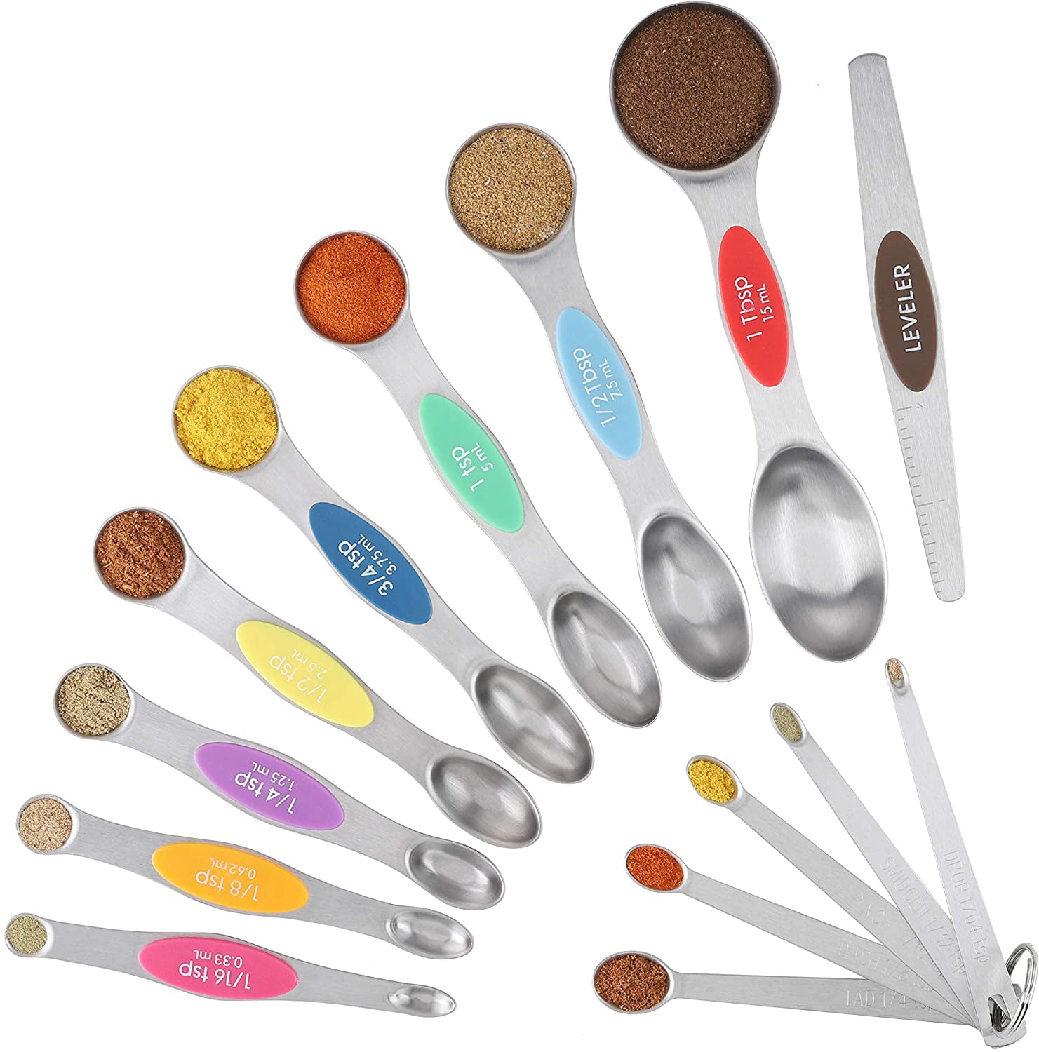 Measuring Spoons Set Stainless Steel Include 8 Double Sided Magnetic ...