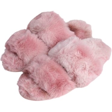 Womens Funny Fuzzy Slippers, Pink Steps, Warm Cozy Cute House Shoes ...