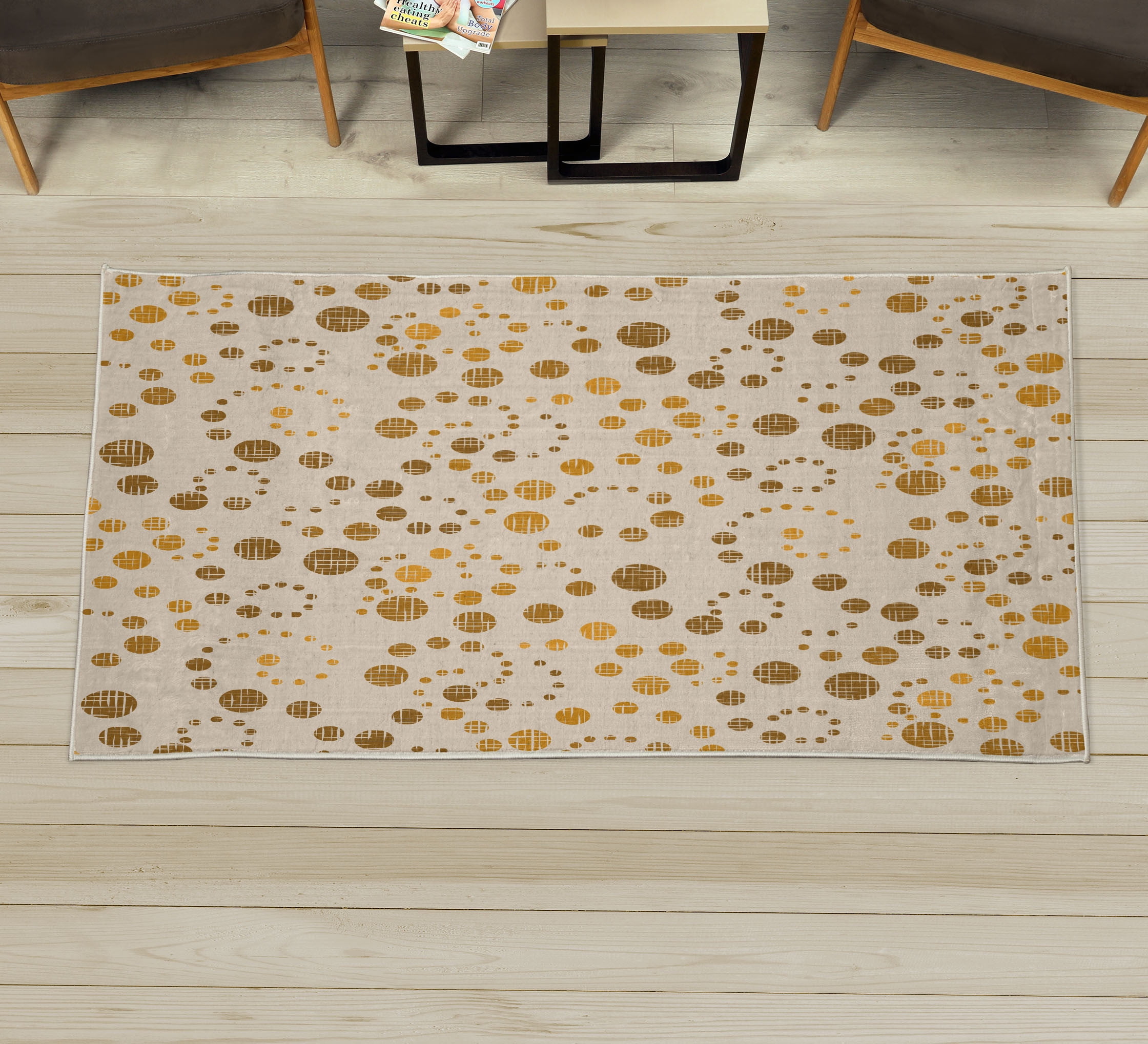 Modern Art Decorative Rug, Grunge Polka Dots Spots Backdrop Motif Retro ...