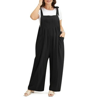 Women's Plus Size Linen Rompers Jumpsuits Pleated Summer Casual Palazzo ...