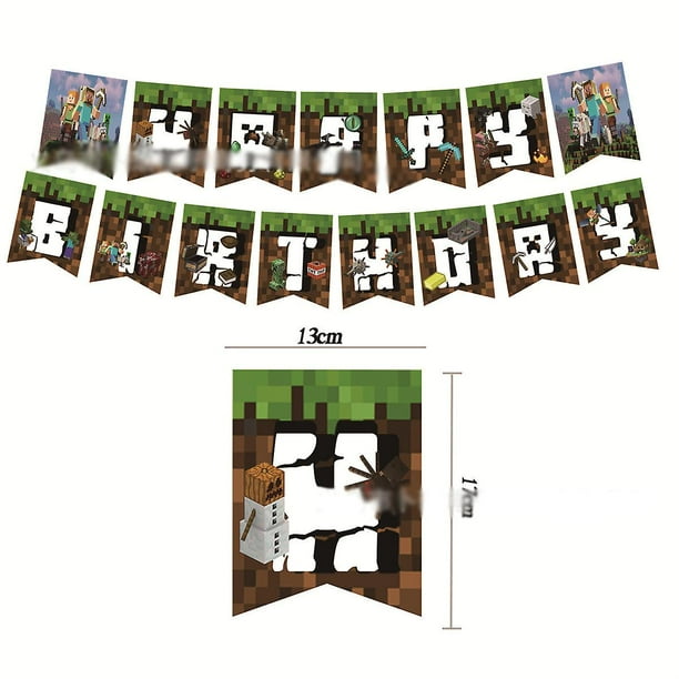 Minecraft game themed kids birthday party supplies banner balloon cake top background decoration set Walmart