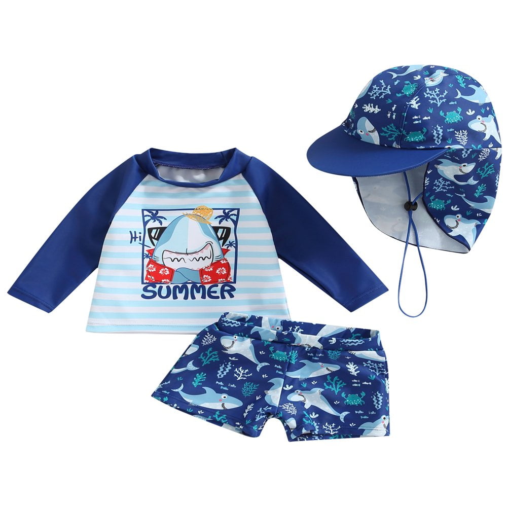 Click here for Generic Kid Boy 3pcs Swimsuit Cartoon Striped Shar... prices