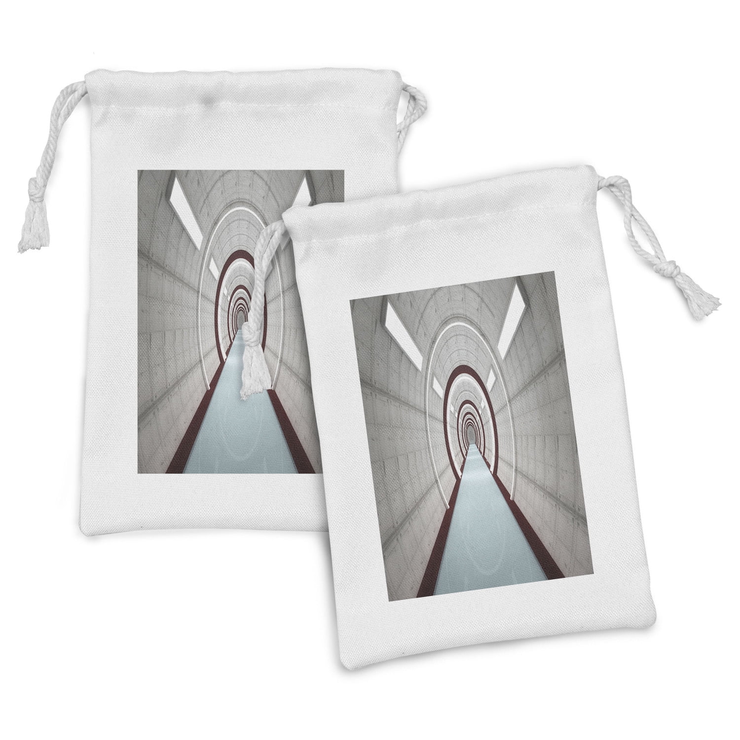 Futuristic Fabric Pouch Set of 2, Futuristic Corridor with Simple ...