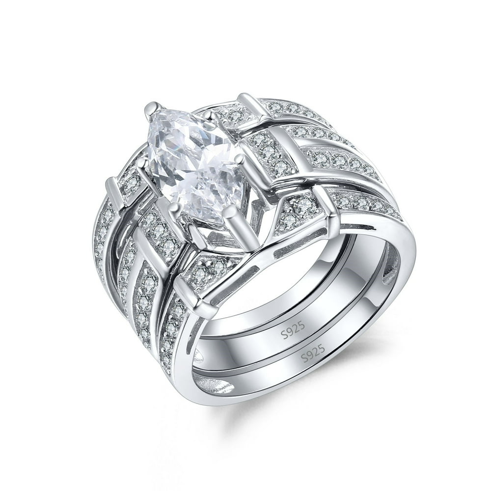 Devuggo - 925 Solid Sterling Silver Women Marquise Cut Cubic Zirconia ...