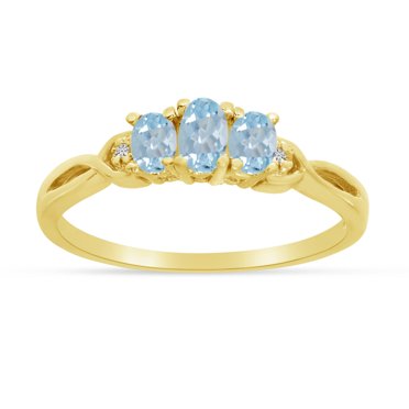 10k Yellow Gold Oval Aquamarine And Diamond Ring - Walmart.com