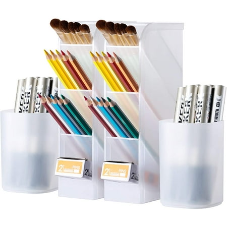 4 Pcs Desk Organizer, Pen/Pencil Markers Holder Storage Box Desk ...