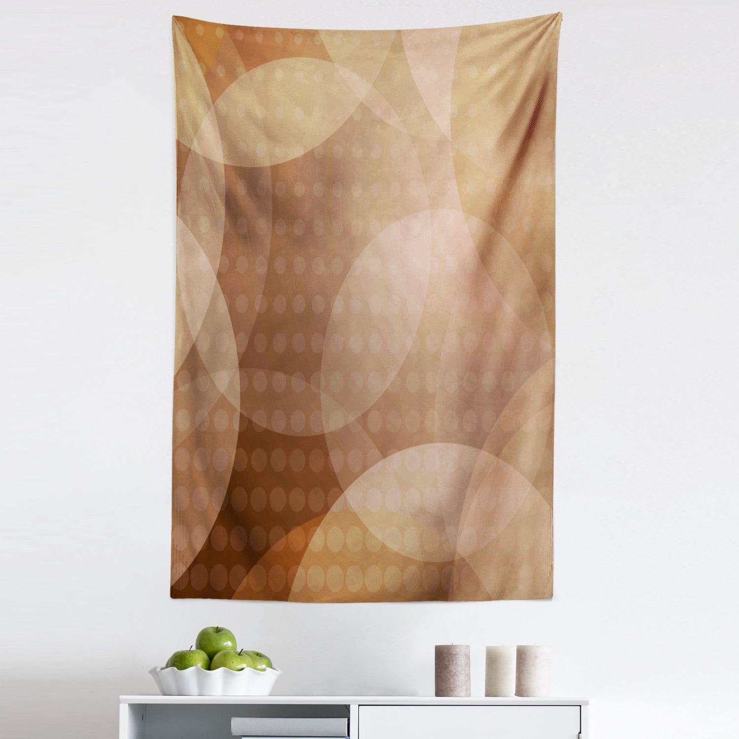 Tan Tapestry, Overlapping Circles with Big and Small Polka Dots Pattern ...