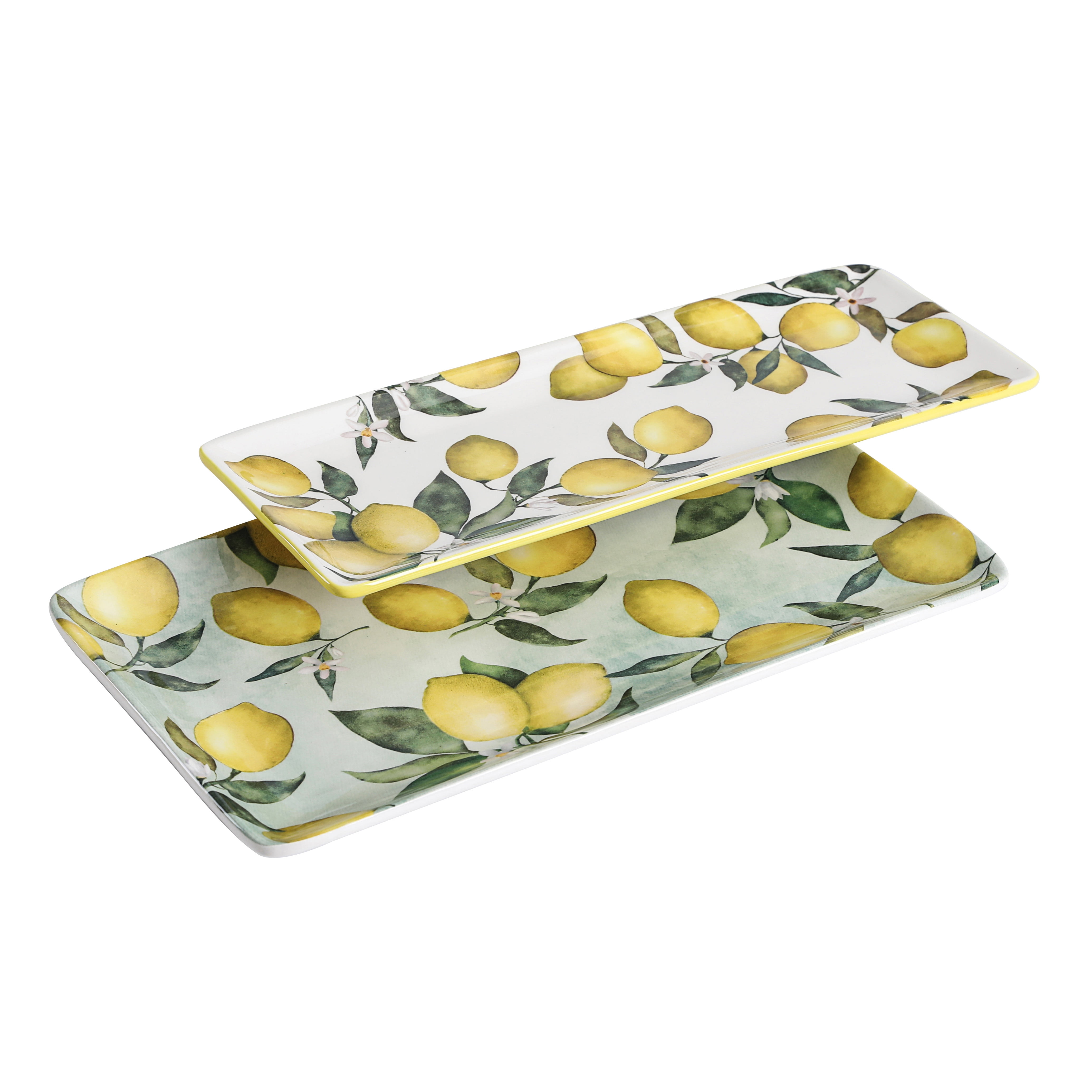 Bico Lemon Dreams Ceramic 14 inch Rectangular Serving Platter, Set of 2 ...