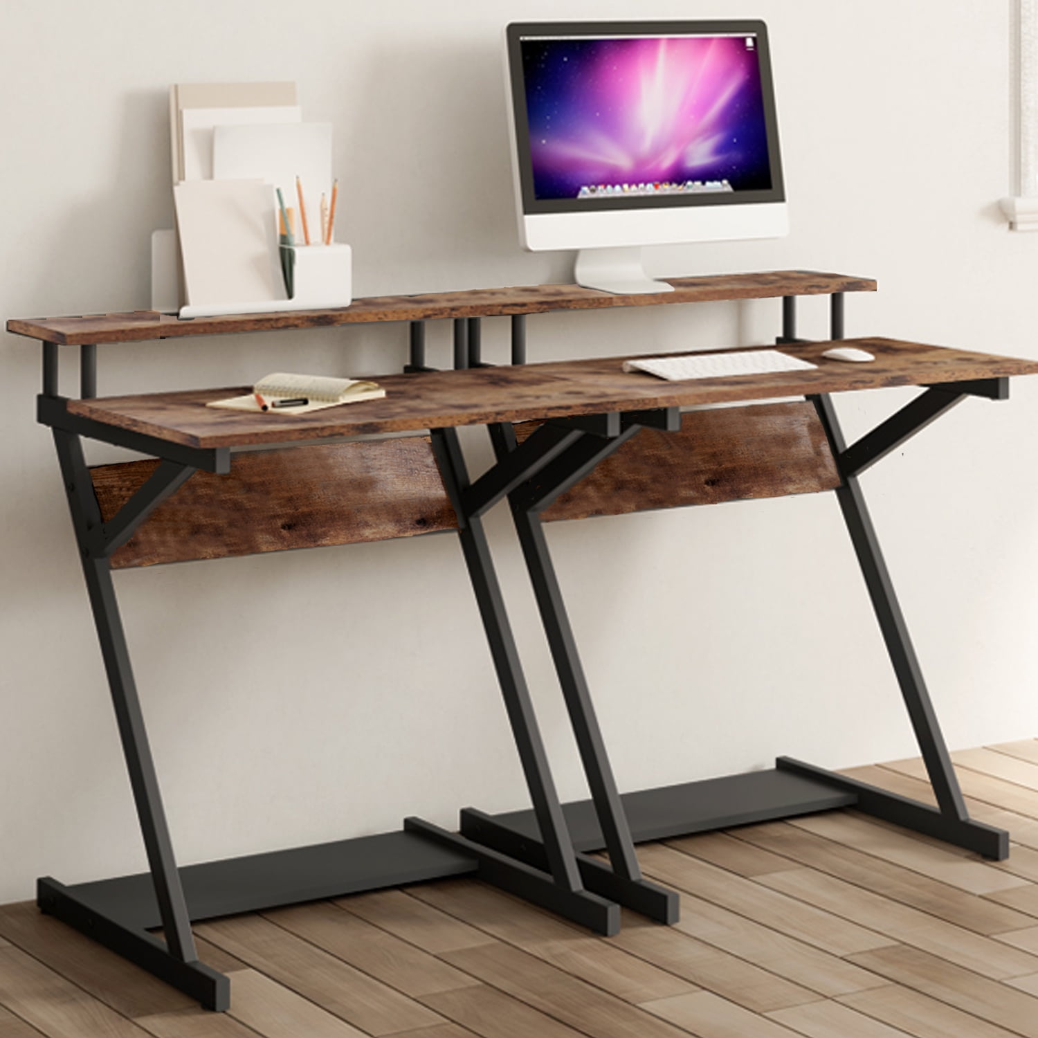 FITUEYES 2 Set of 27.6" Office Computer Desk with Black Metal Frame and ...