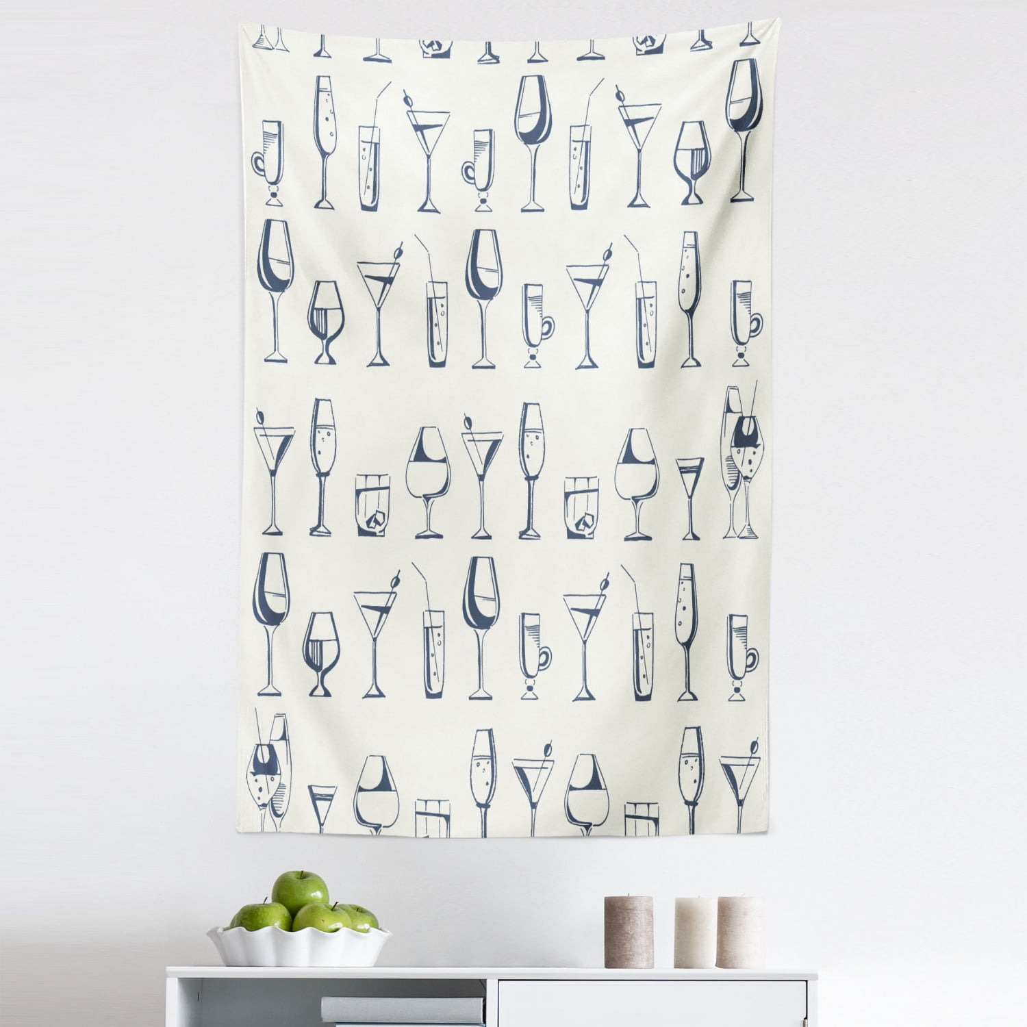 Drink Tapestry, Repeating Pattern with Hand Drawn Alcohol Beverages and ...