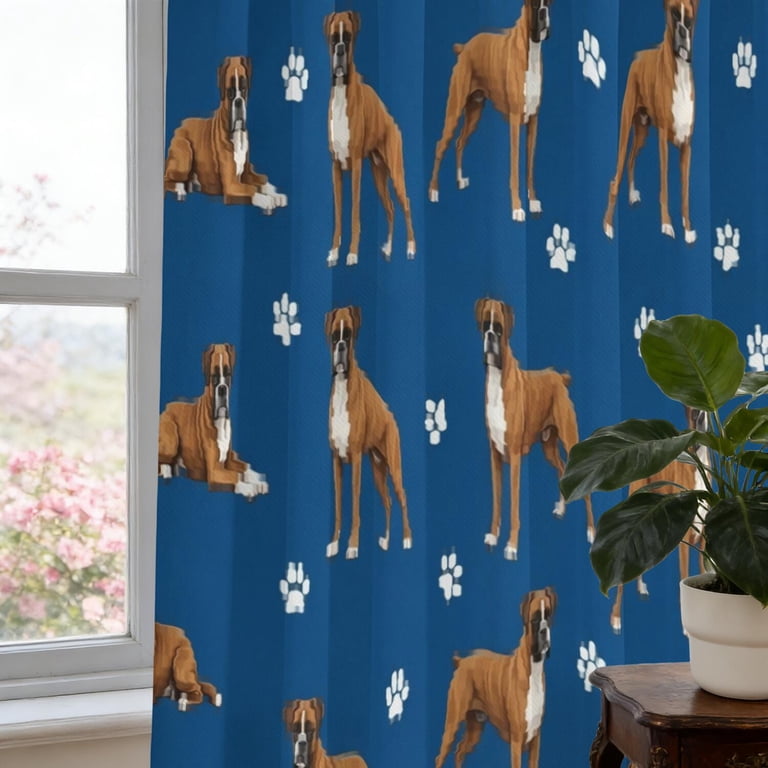 Boxer and Dog Paw Print Blue Pattern Pinch Pleated Blackout Curtains ...