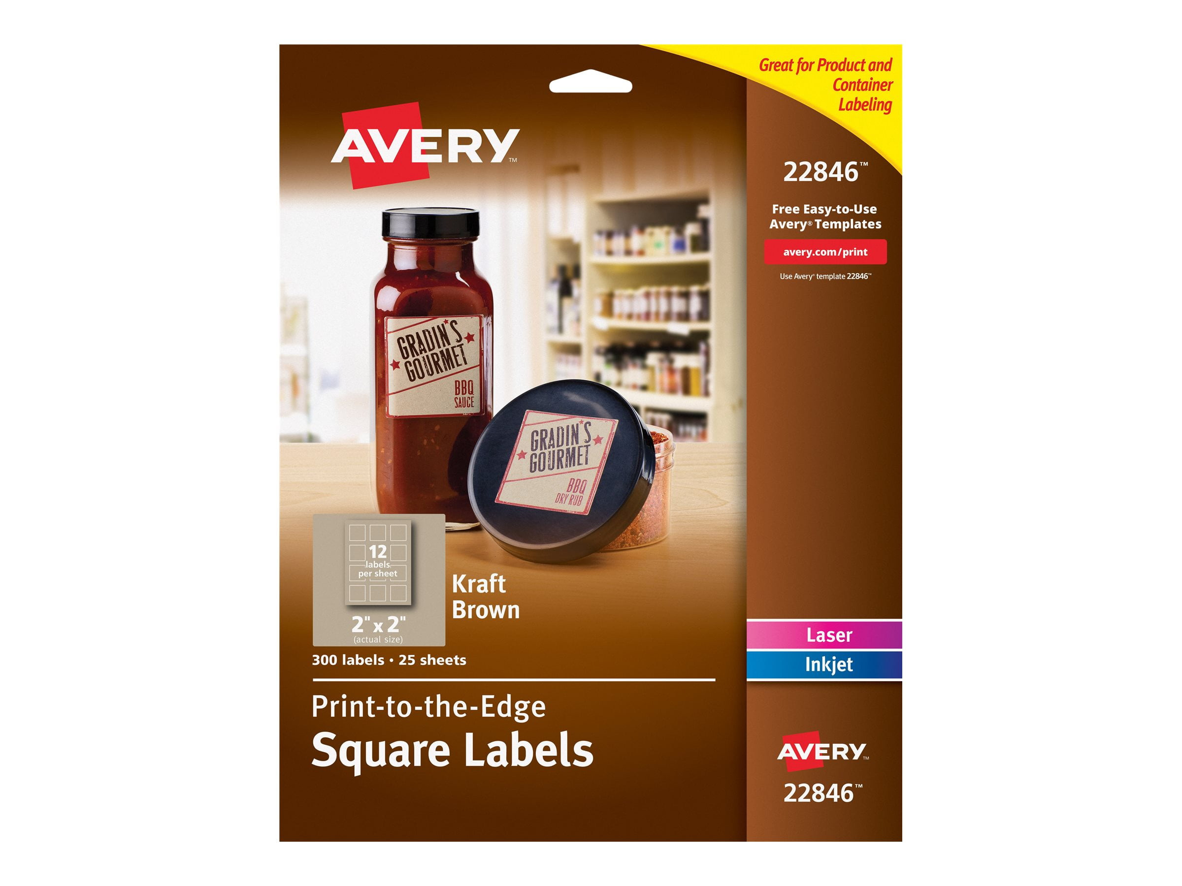 Avery - Permanent adhesive - kraft brown - 2 in x 2 in 300 label(s) (25 ...