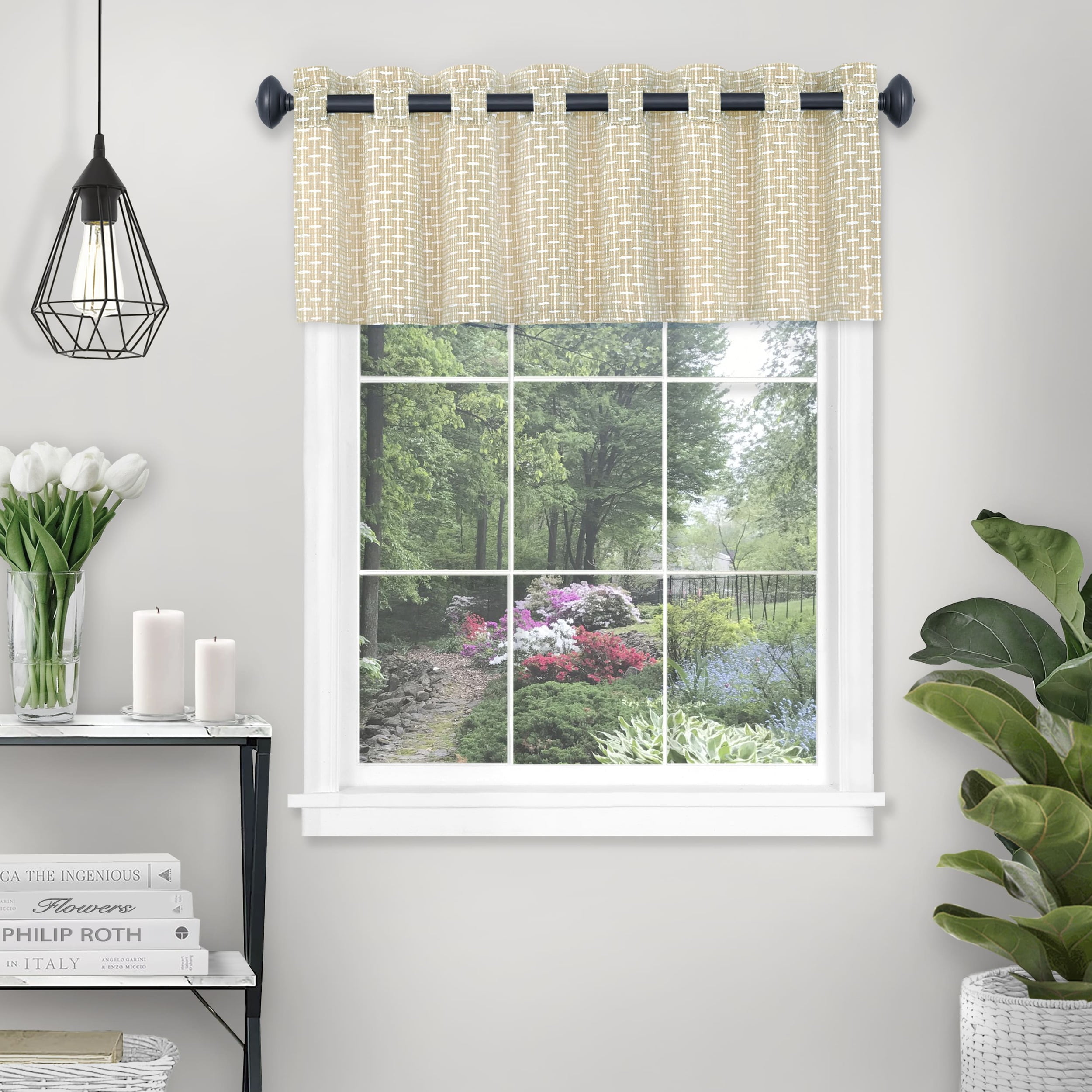Achim Bedford Front Tab Light Filtering Curtain Valance, Tan, 58" x 13 ...