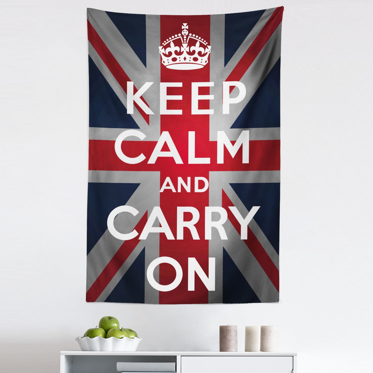 Union Jack Tapestry, Keep Calm and Cary on Words Crown United Kingdom ...