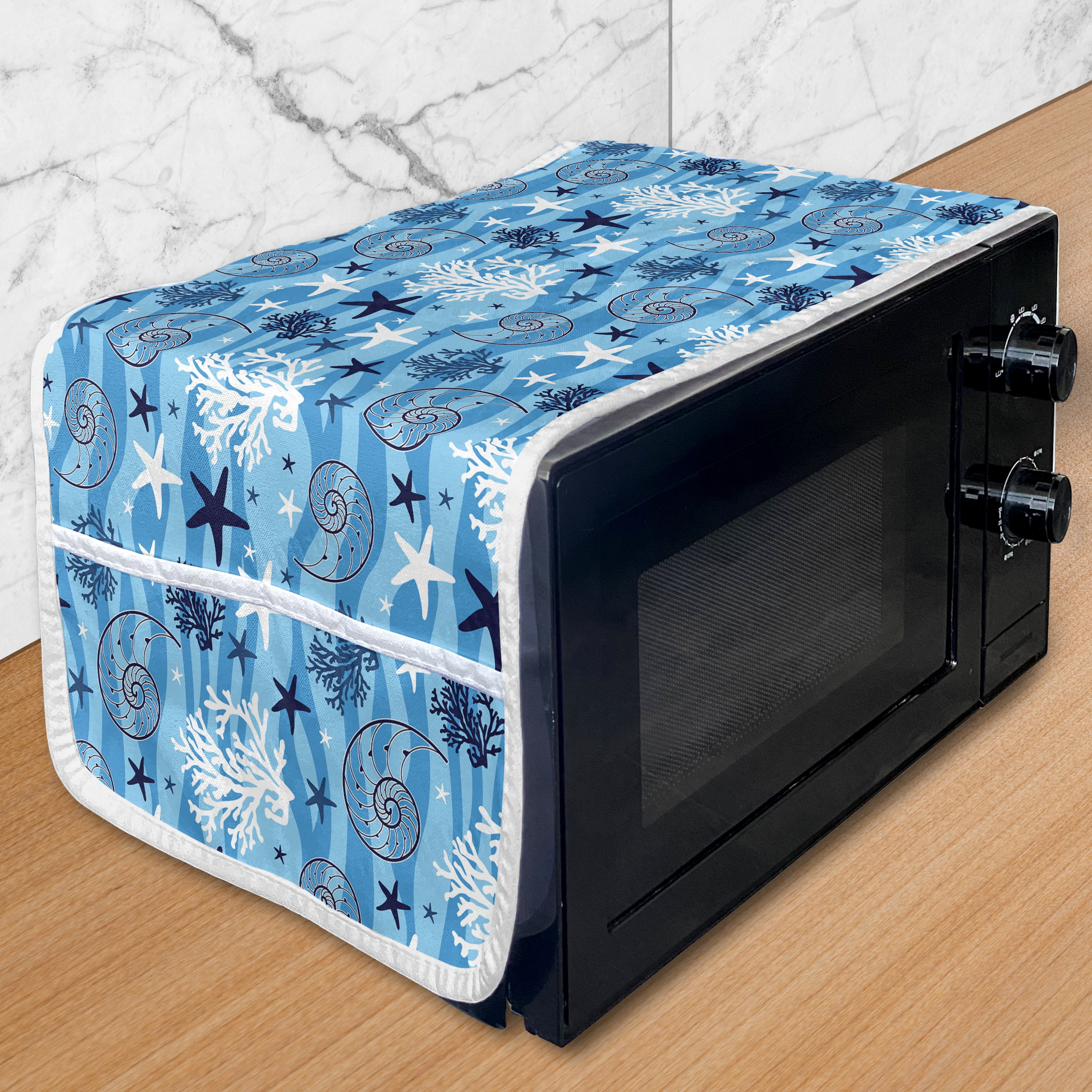 Sea Shells Microwave Oven Cover, Abstract Horizontal Wavy Lines with ...