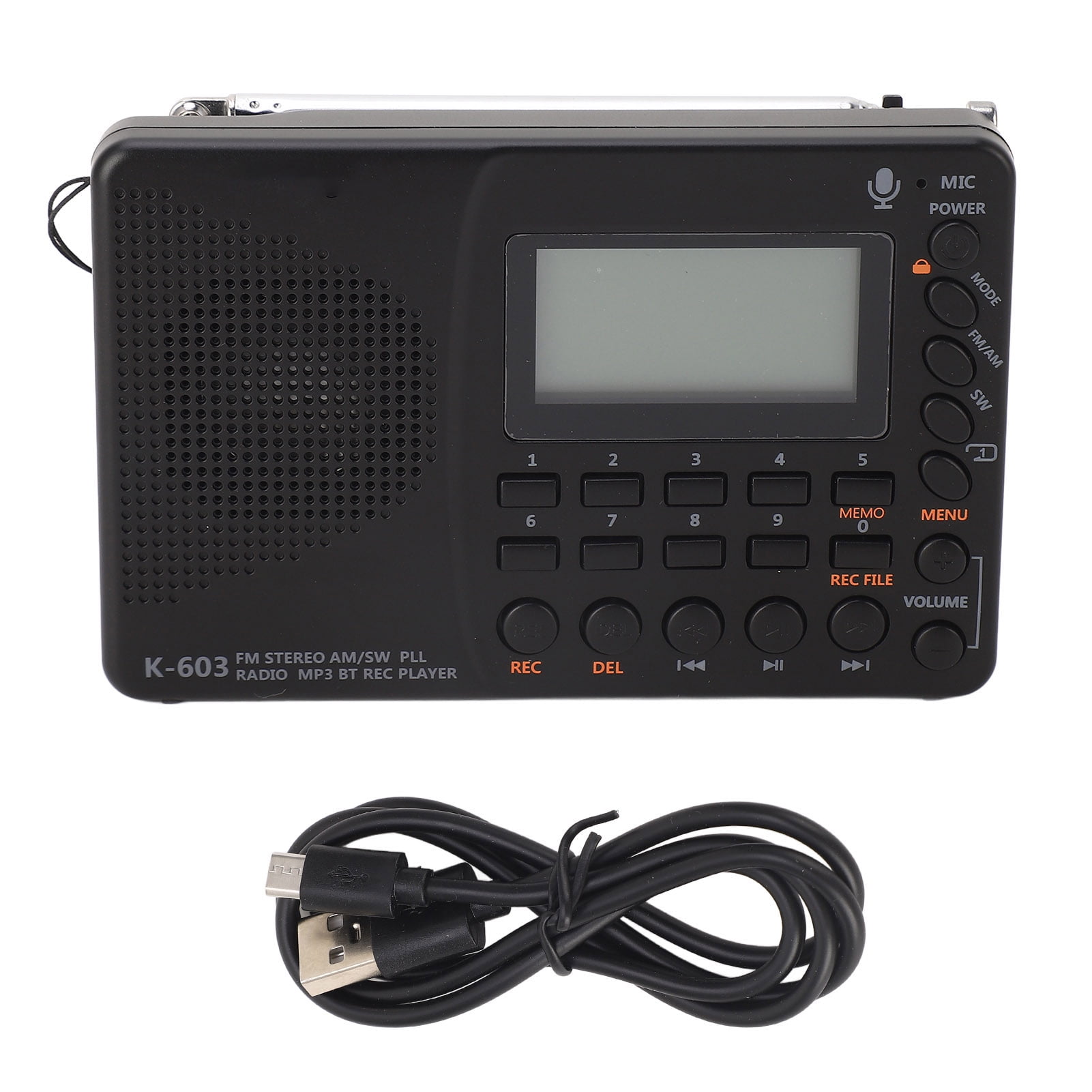 Radio FM/AM/SW K‑603 Radio portátil multifunción pequeña con altavoz estéreo y grabadora de ...