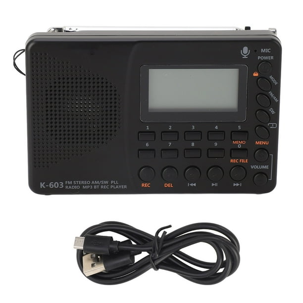 Radio FM/AM/SW K‑603 Radio portátil multifunción pequeña con altavoz estéreo y grabadora de ...