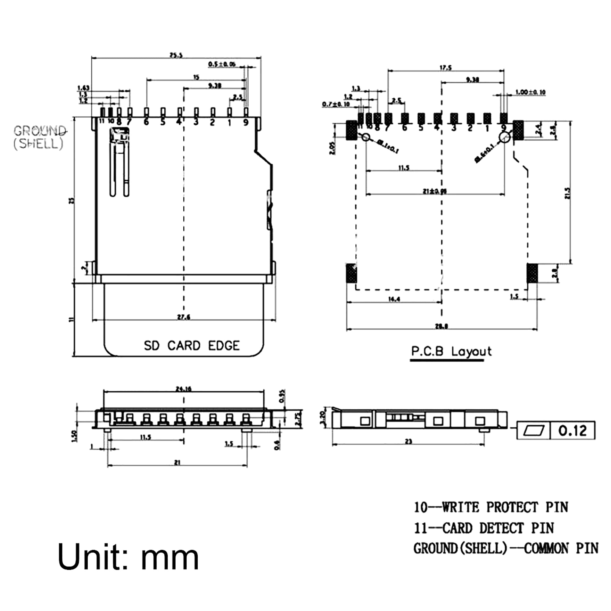 SD Memory Card Socket Long Body 11 Pin PCB Mount Connector 5pcs ...