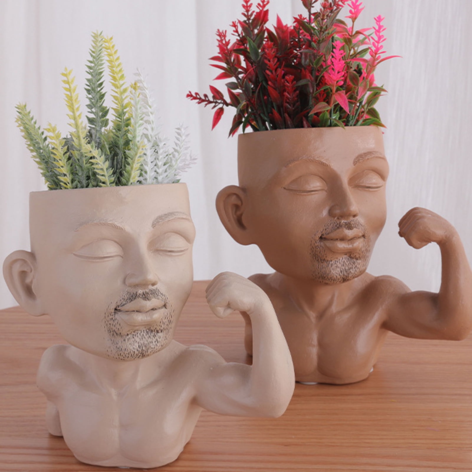 Funny Muscle Men Face Flower Pot - Drainage Hole - Weather-proof Resin ...